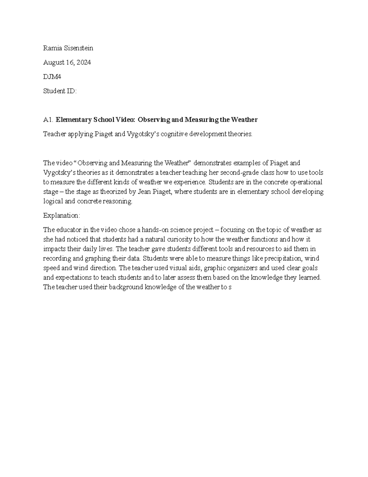 Edu Psych Task - Cognitive Development through Weather Observation ...