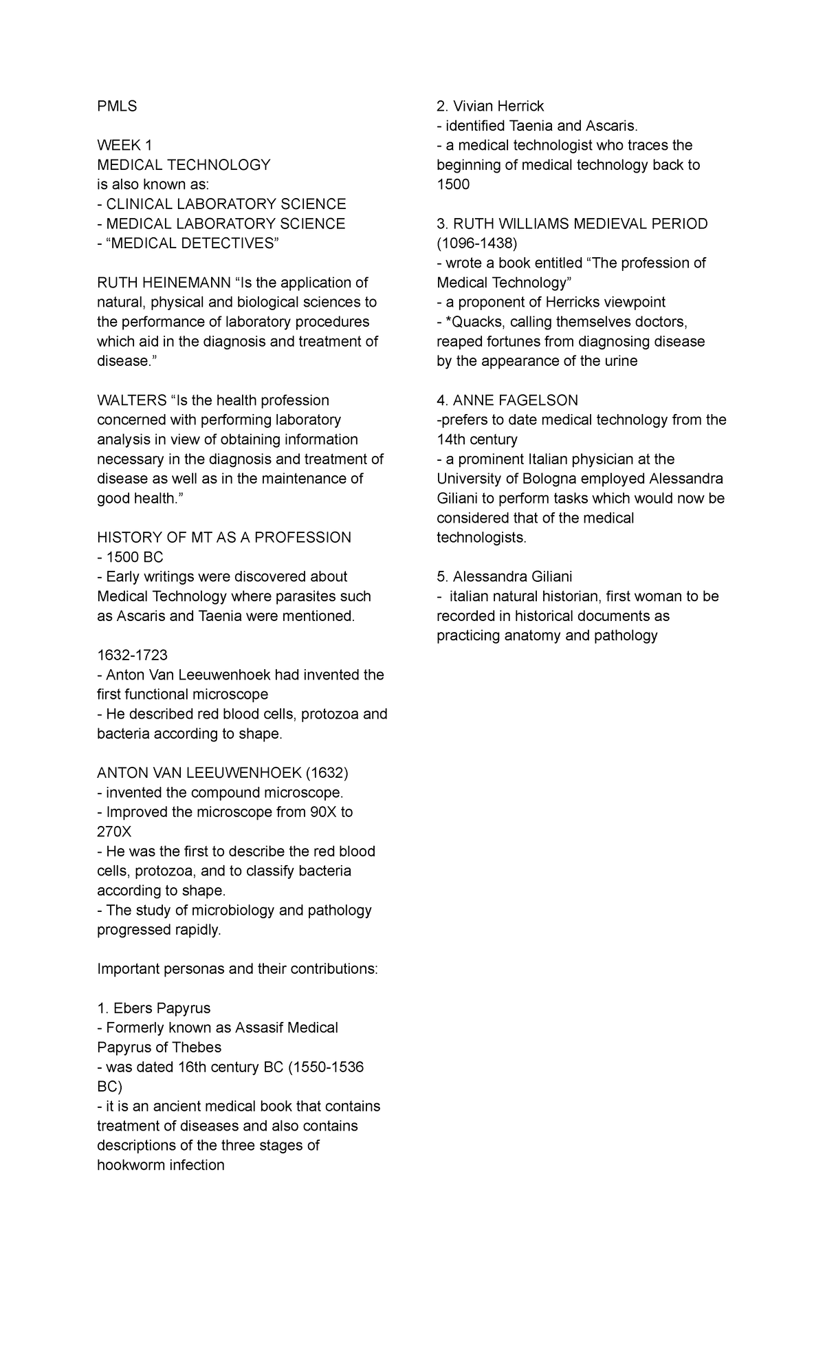 PMLS Reviewer - Not complete - PMLS WEEK 1 MEDICAL TECHNOLOGY is also ...