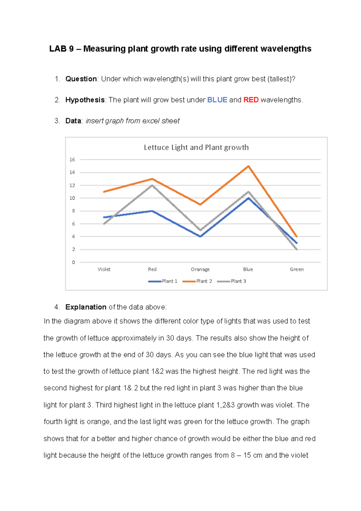 LAB 9 - Plant Growth Rate Under Different Wavelengths Analysis - Studocu