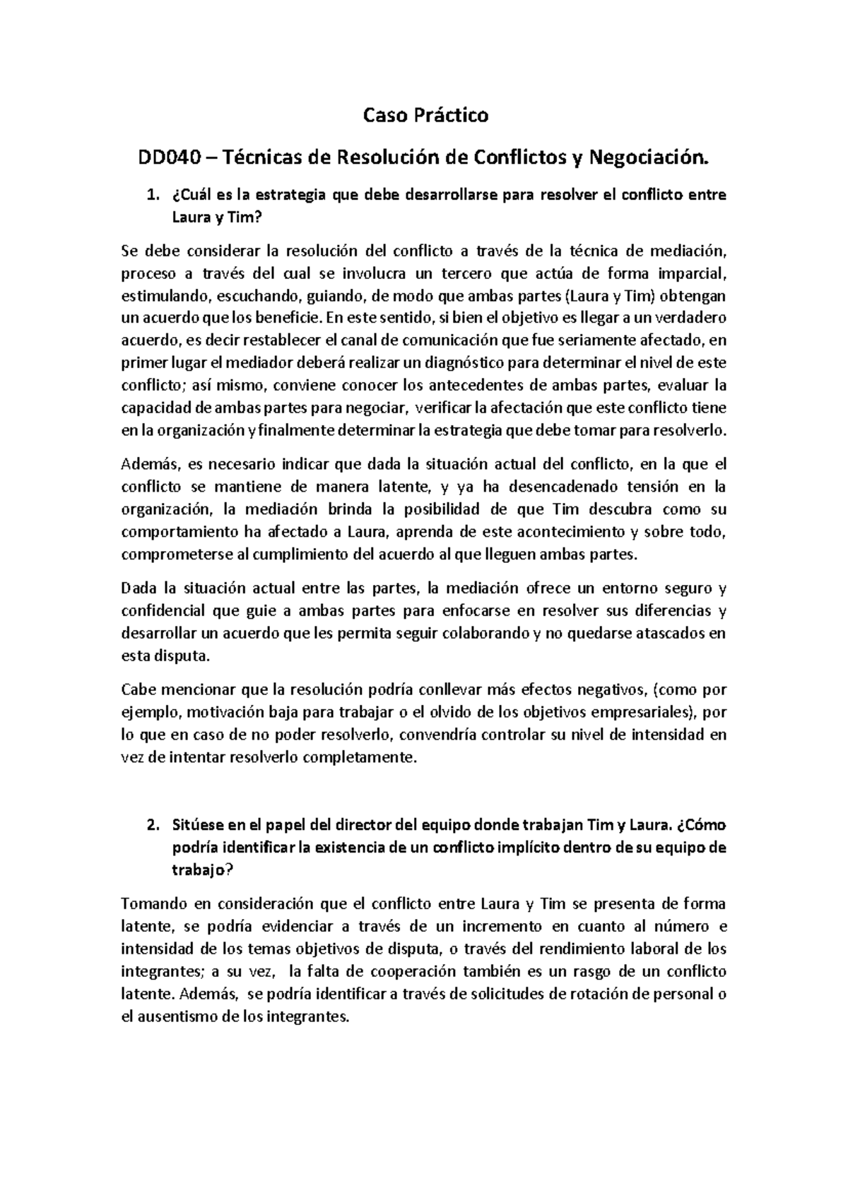Caso Práctico DD040: Mediación en Conflictos Laborales entre Laura y ...