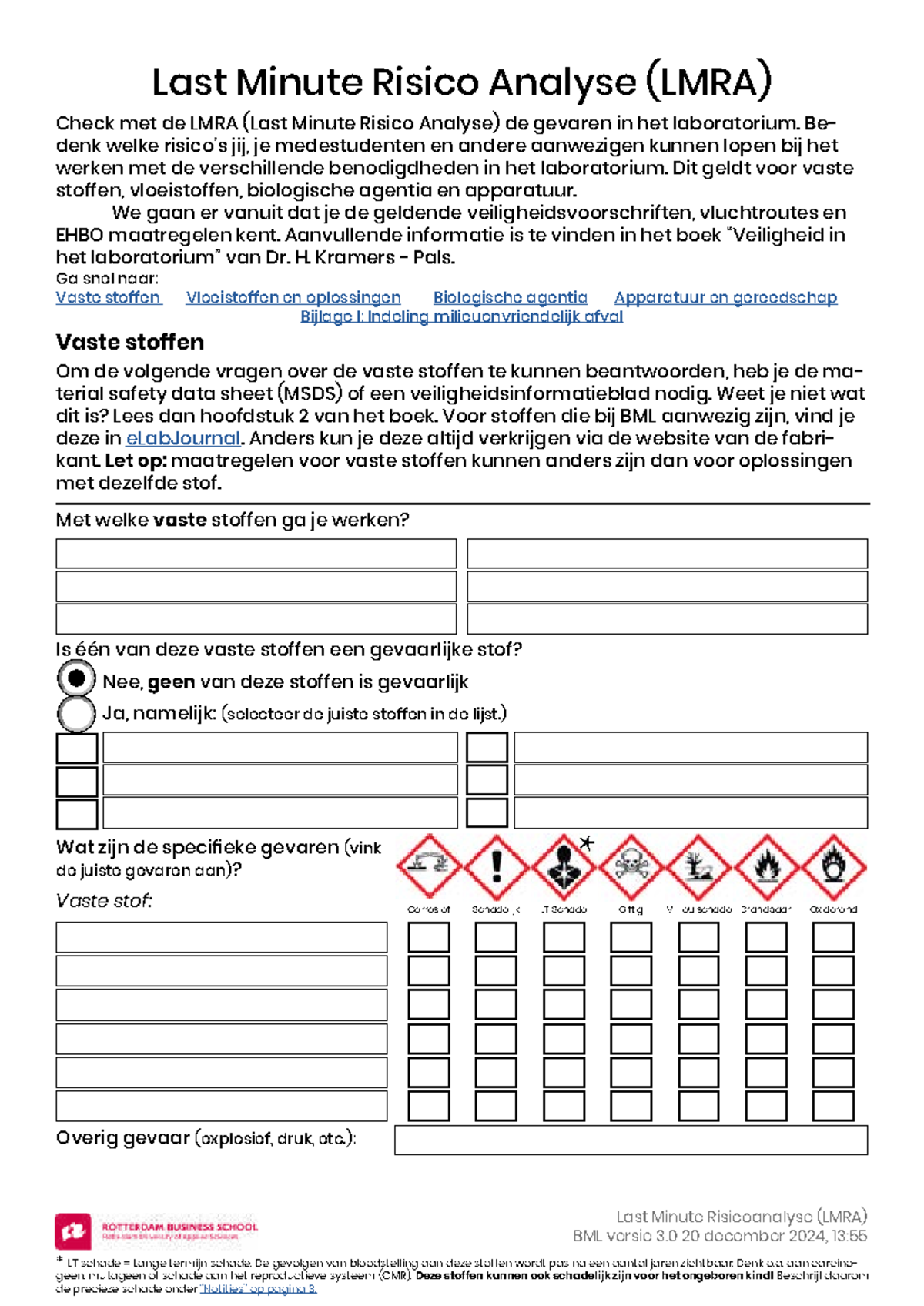 Last Minute Risico Analyse (LMRA) BML 2024-2025: Laboratorium Gevaren ...