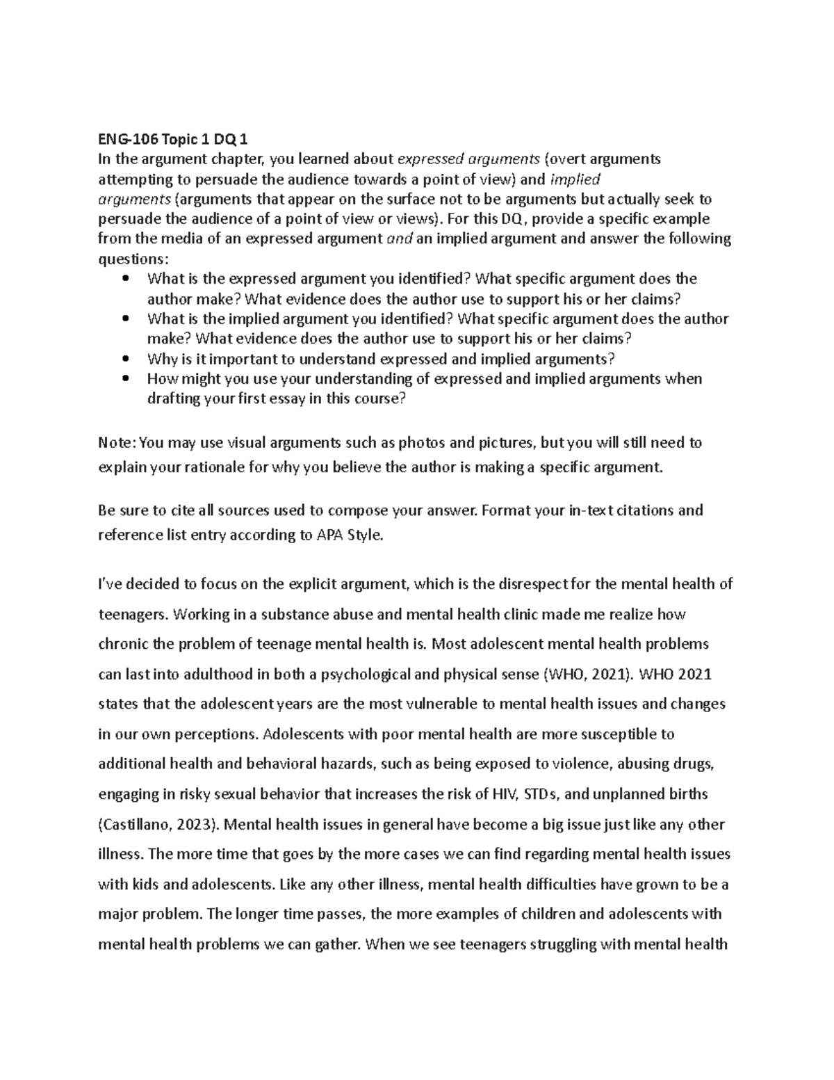 Eng 106 Topic 1 Dq 1 Eng 106 Topic 1 Dq 1 In The Argument Chapter You Learned About Expressed