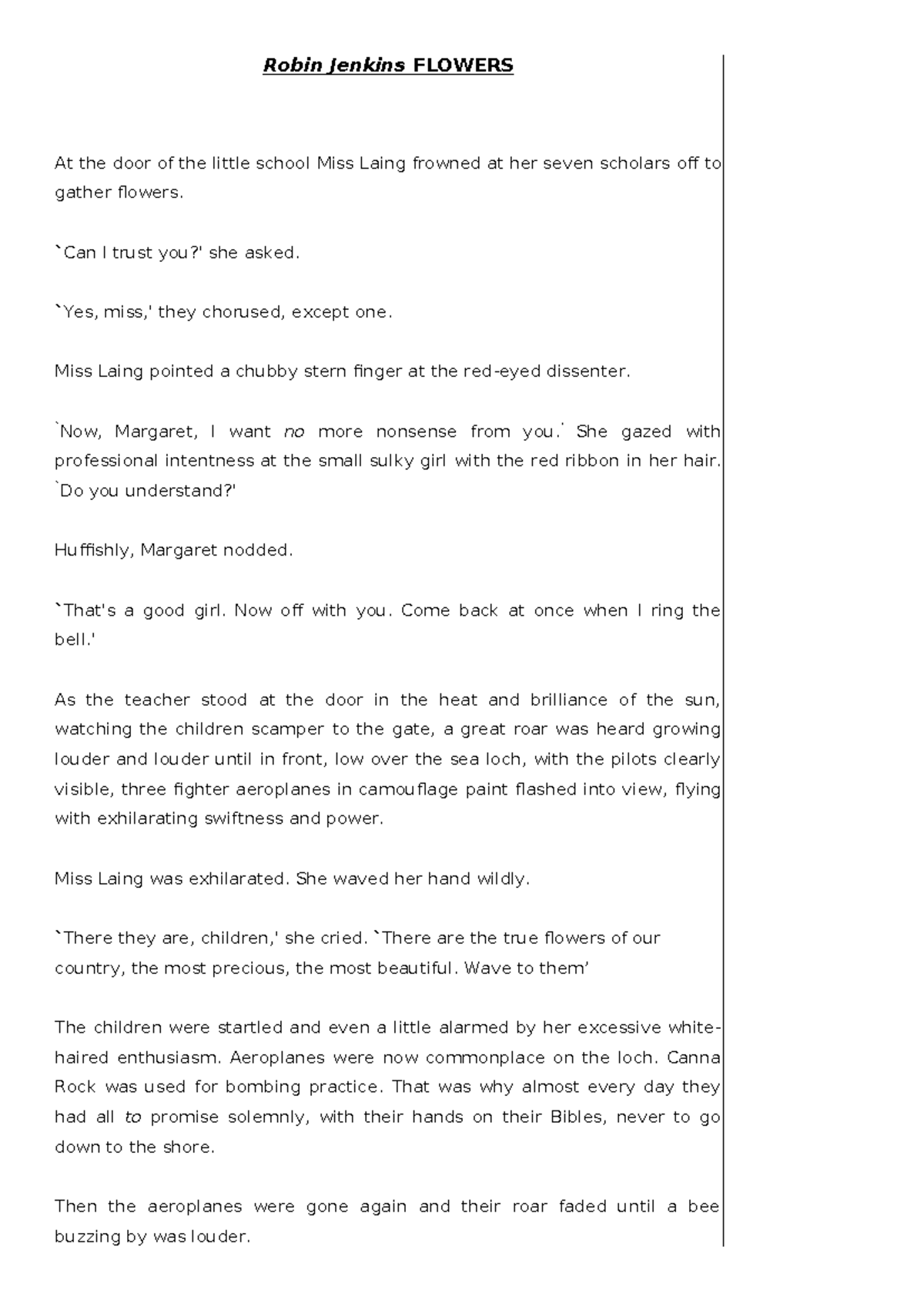Annotated Text Analysis of "Flowers" by Robin Jenkins - Studocu