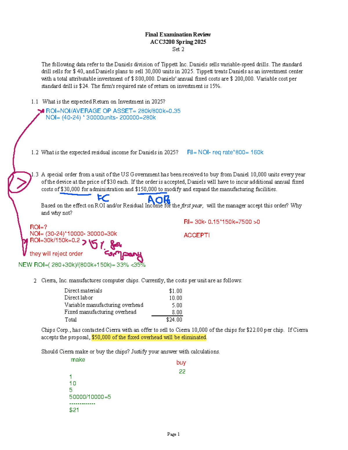 Final Exam Review ACC3200 Spring 2025: Practice Set 2 Answers - Studocu