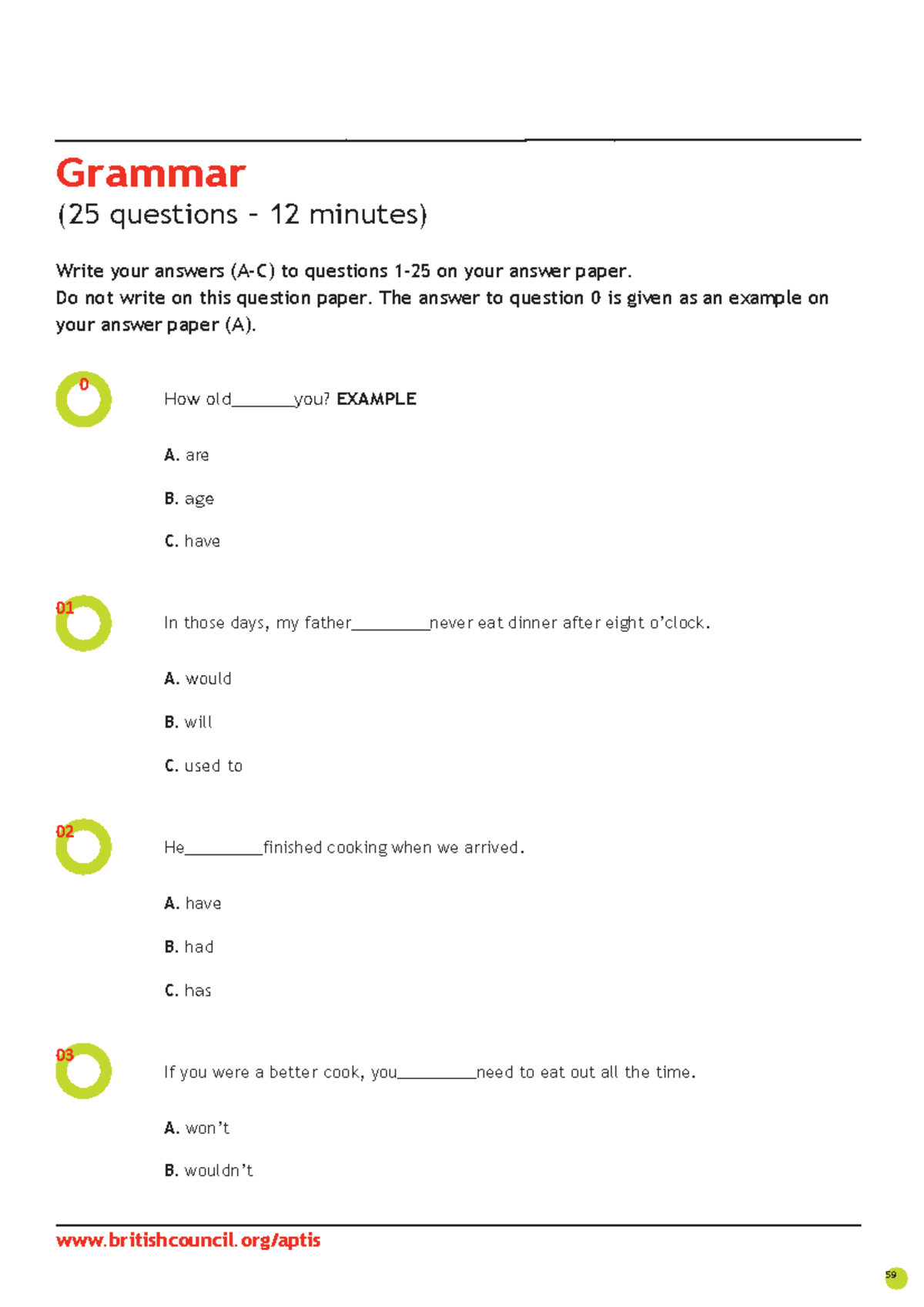 Aptis Grammar & Vocabulary Practice - Exam Version 3 - Studocu