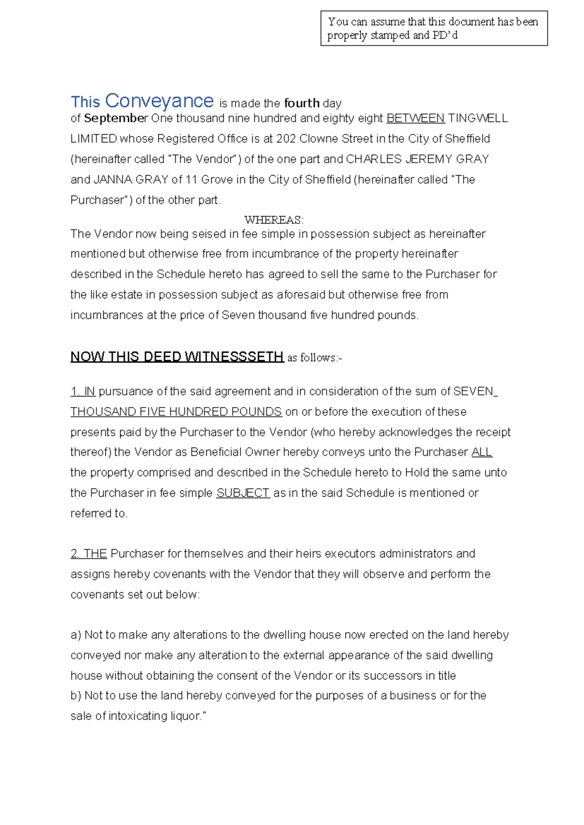 Conveyance Document - Land Law Overview and Details - Studocu