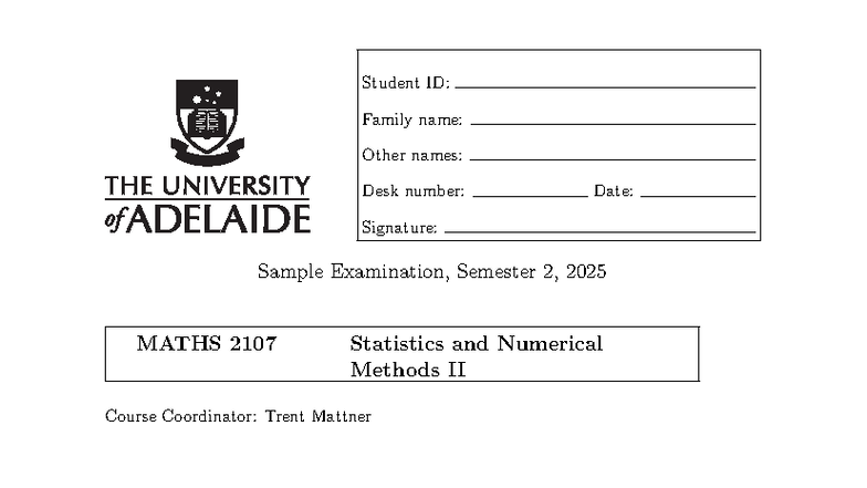 MATHS 2107 Final Exam Practice: Statistics & Numerical Methods II 2025 - Studocu