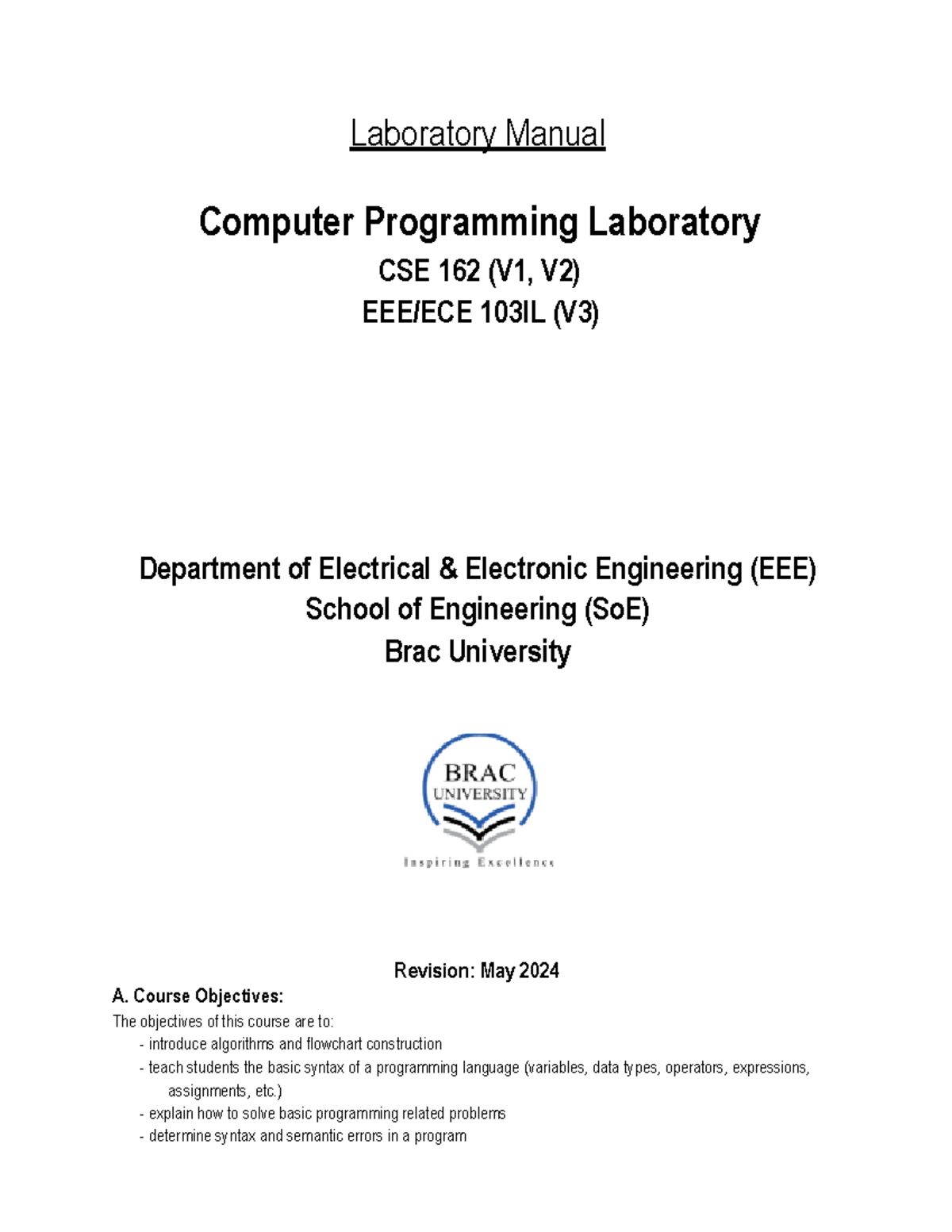 EEE ECE103L Computer Programming Lab Manual - Summer 2024 - Studocu