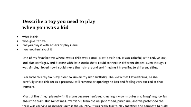 Childhood Toy Memories and Reflections - ENG101 Essay - Studocu
