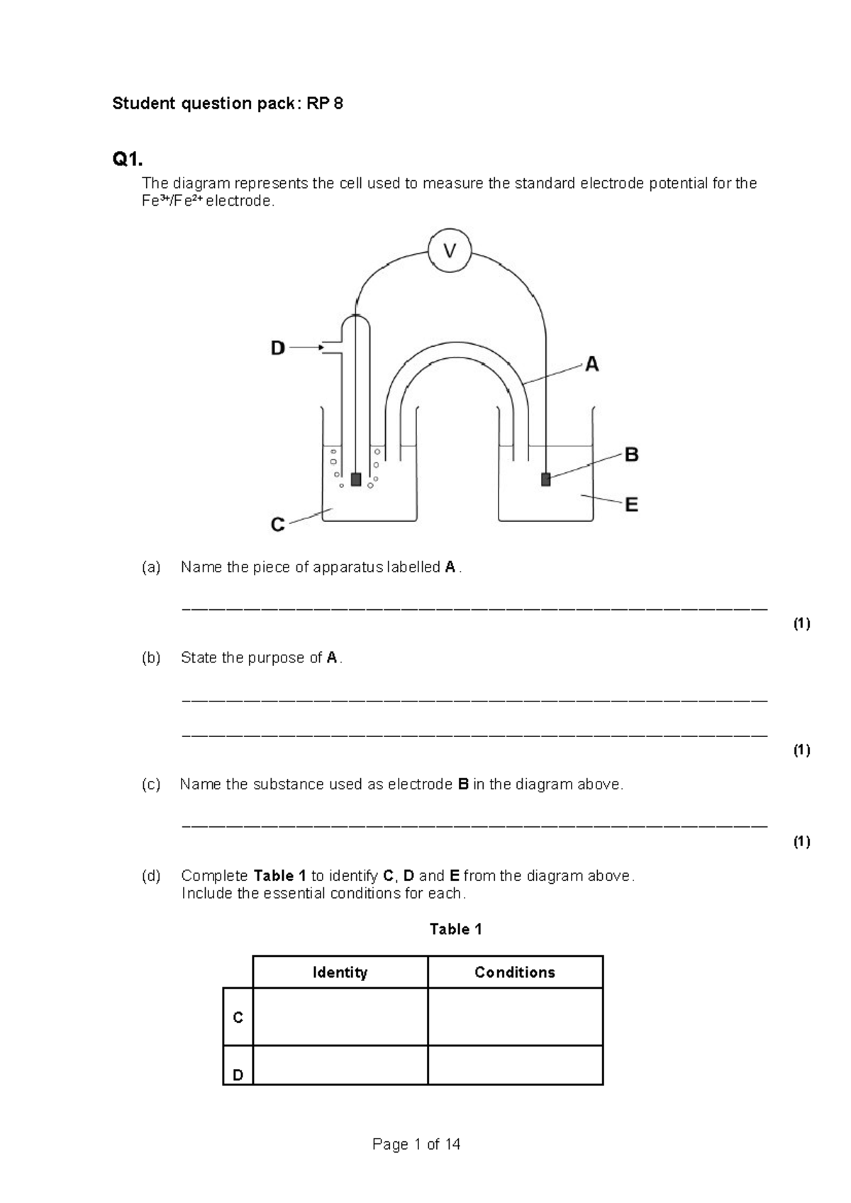 RP 08 - Required Practical 8: Standard Electrode Potential Questions ...