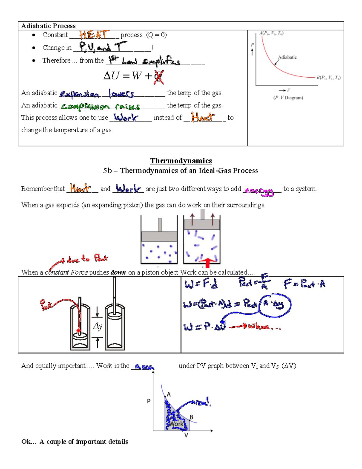 Thermodynamics 5B: Adiabatic Process and Work Output Notes - Studocu