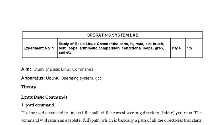 OSL Lab Experiment 1: Basic Linux Commands and Shell Scripting - Studocu