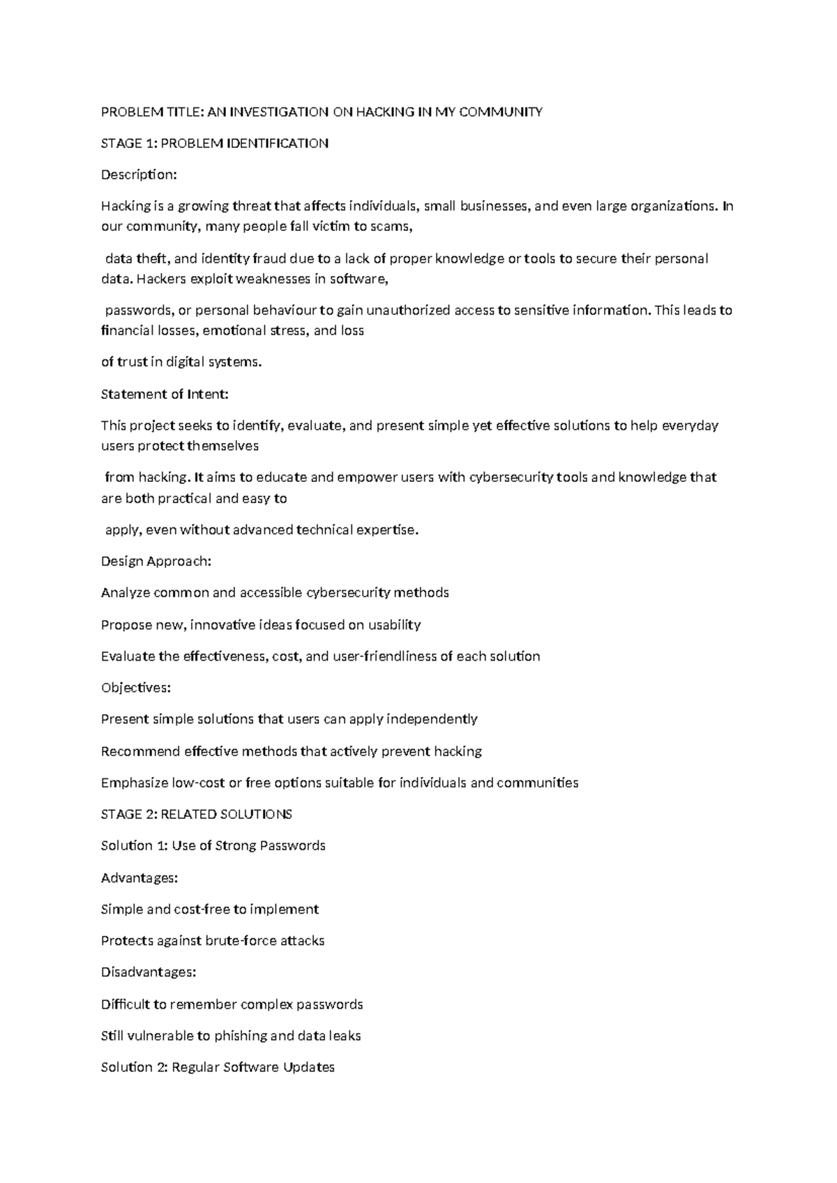 CS 101: Final Project on Community Hacking Solutions and Awareness - Studocu