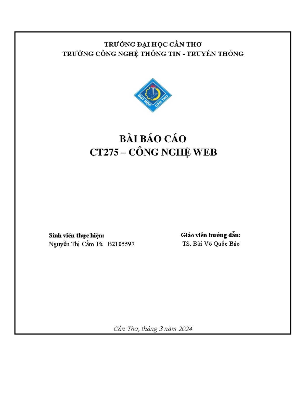 BÁO CÁO CT275 – CÔNG NGHỆ WEB: Hướng Dẫn và Bài Tập Thực Hành - Studocu