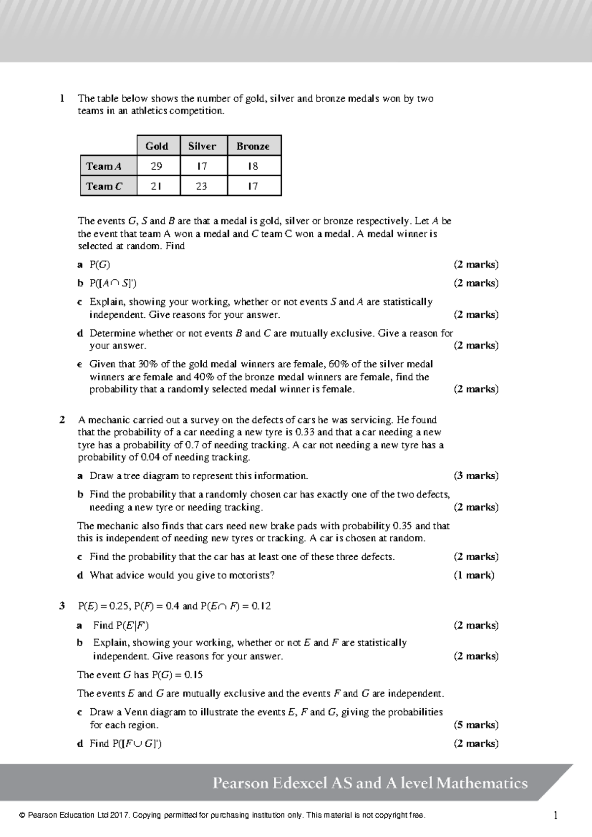 A Level Statistics Unit 2 Test: Probability Questions and Solutions ...