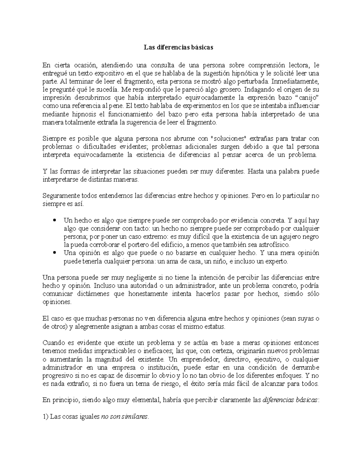 1. Las diferencias básicas entre hecho y opinión Unidad I - Las ...