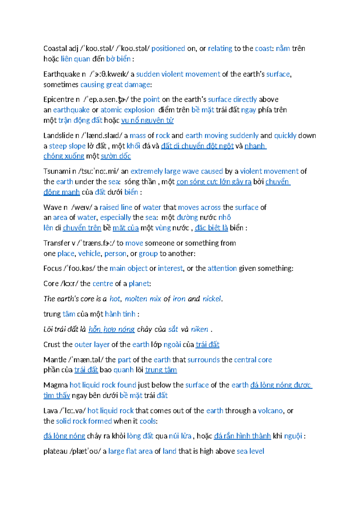 Science the Earth: Coastal and Geological Terms Explained - Studocu