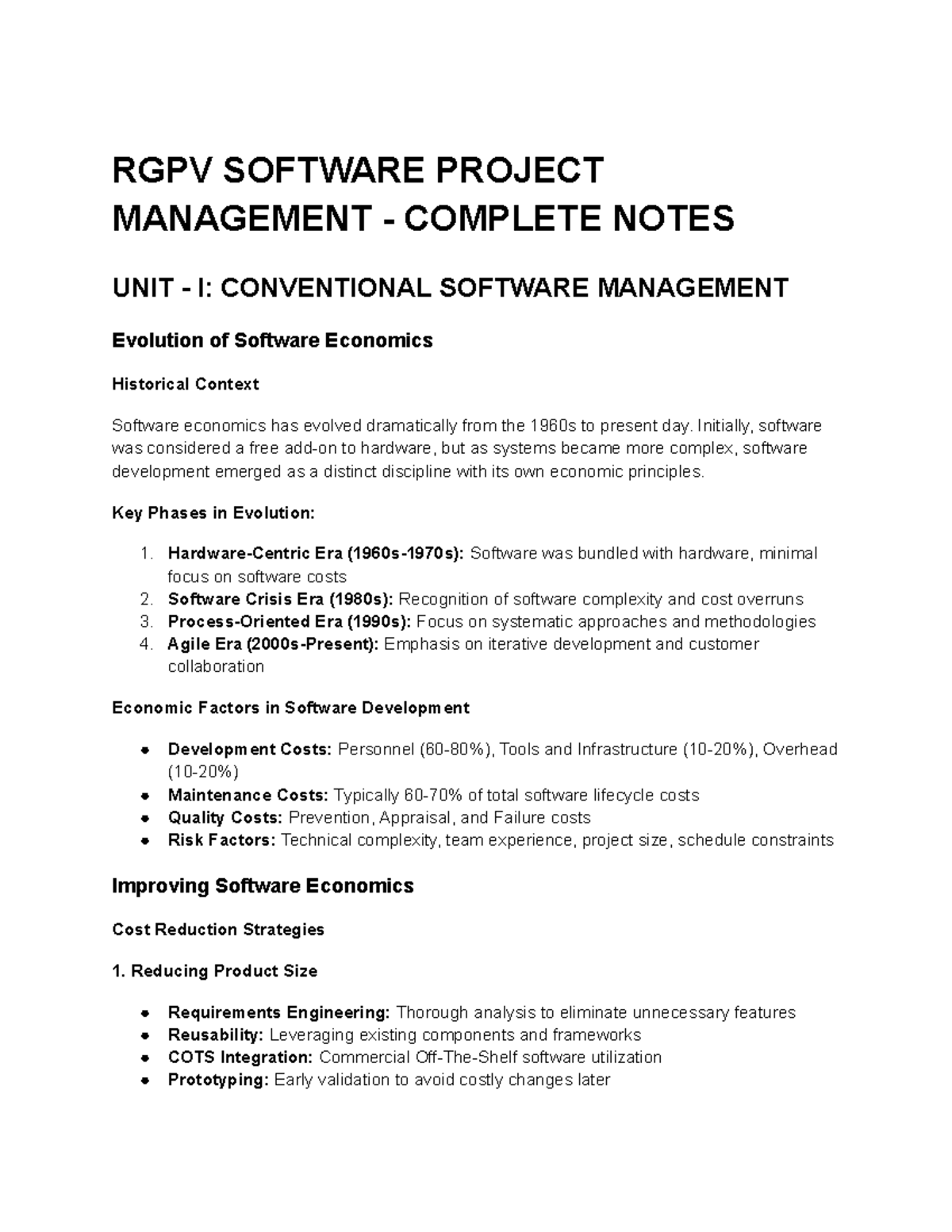RGPV SOFTWARE PROJECT MANAGEMENT UNIT I: COMPLETE NOTES ON SOFTWARE ...