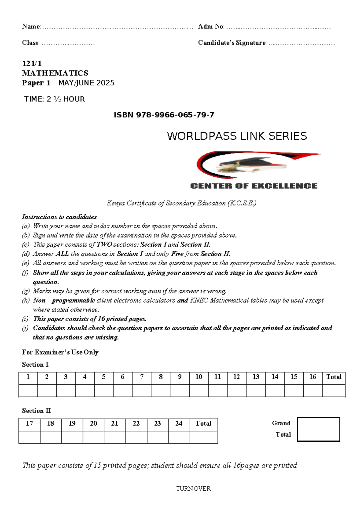 Maths PP1 Exam 2025: K.C.S.E. Mathematics Paper 1 Questions - Studocu