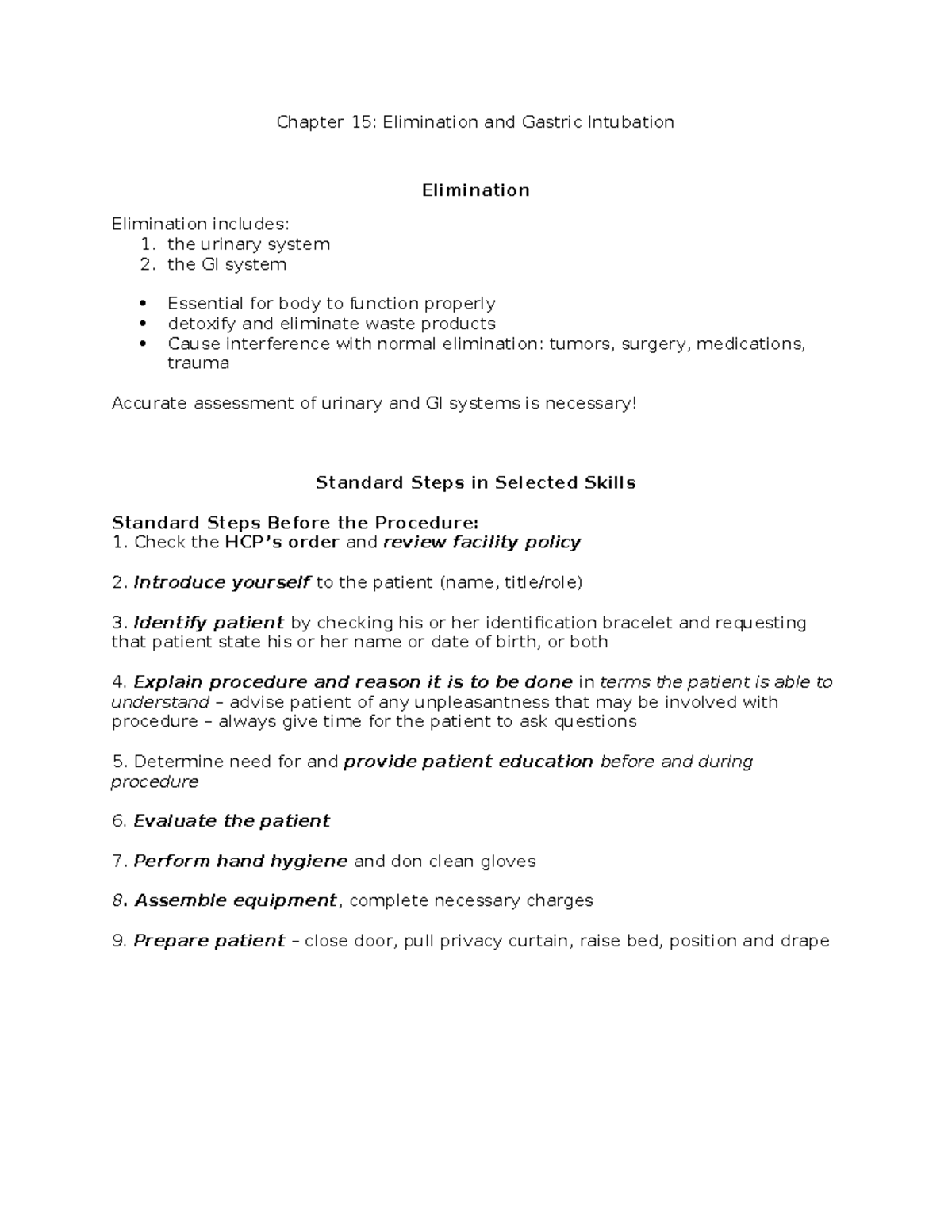 Chapter 15: Elimination and Gastric Intubation Procedures and Care ...
