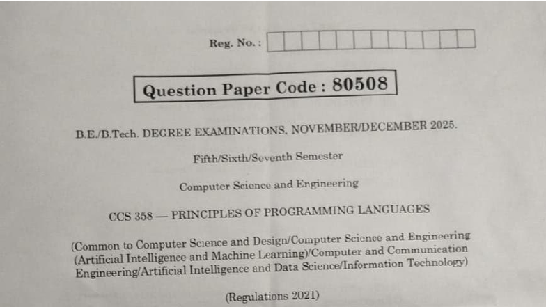 CCS358 Principles of Programming Languages PPL Nov-Dec 2025 Exam Paper ...
