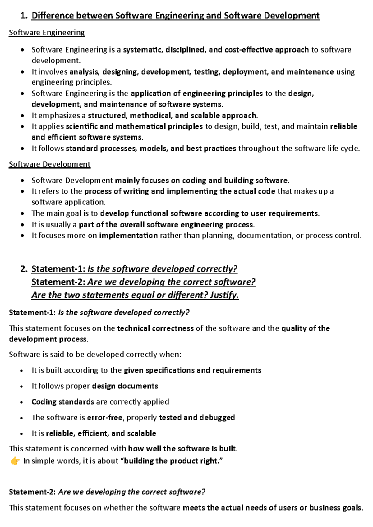 SE Micro - Differences Between Software Engineering & Development - Studocu