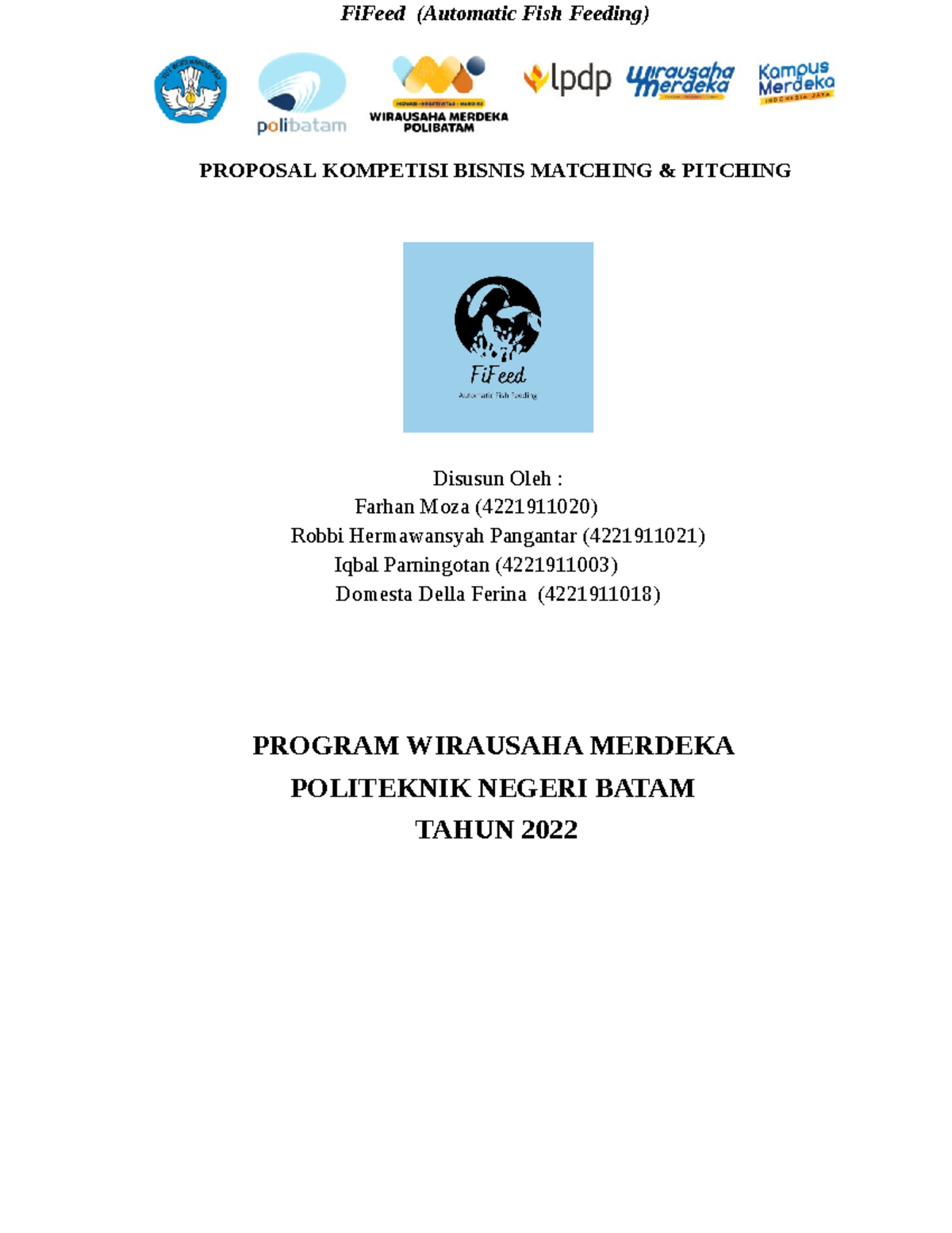 Proposal for FiFeed Automatic Fish Feeding System - WMK 2022 - Studocu