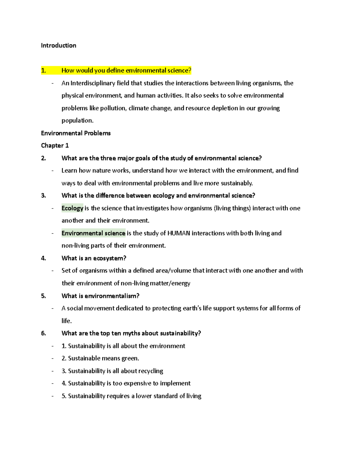 Environmental Science Study Guide (ES101): Key Concepts & Biomes - Studocu