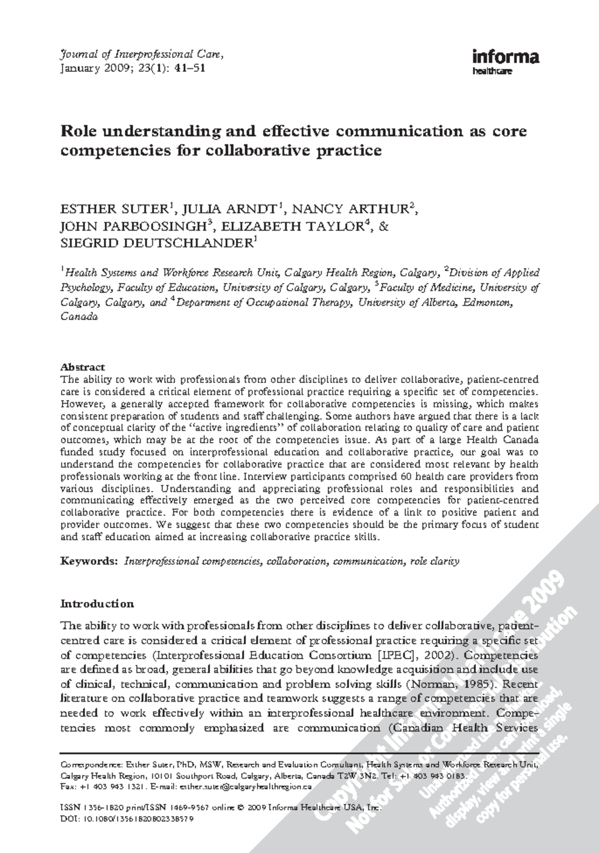Interprofessional Education and Collaborative Practice: Core ...