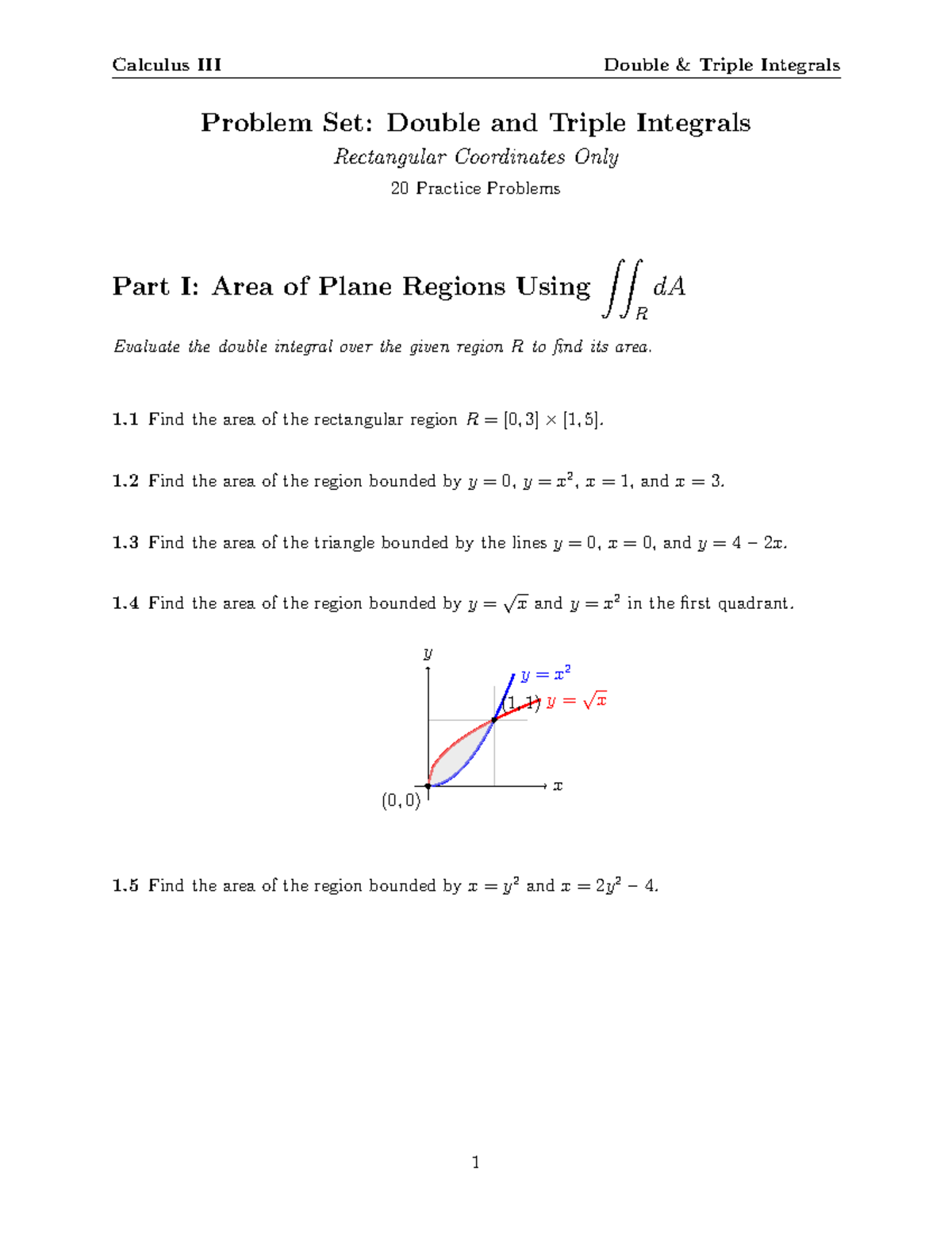 Calculus ZZ Double & Triple Integrals Problem Set: Practice Problems ...