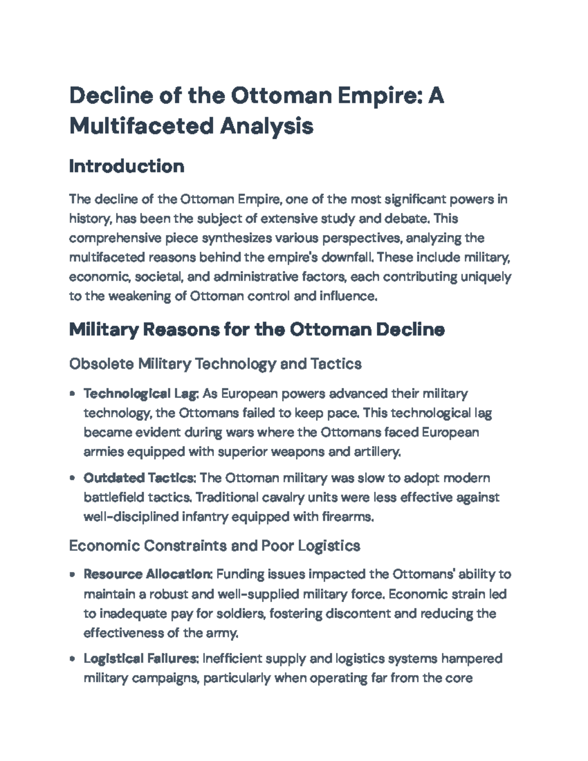 Decline of the Ottoman Empire: A Multifaceted Analysis (History 101 ...