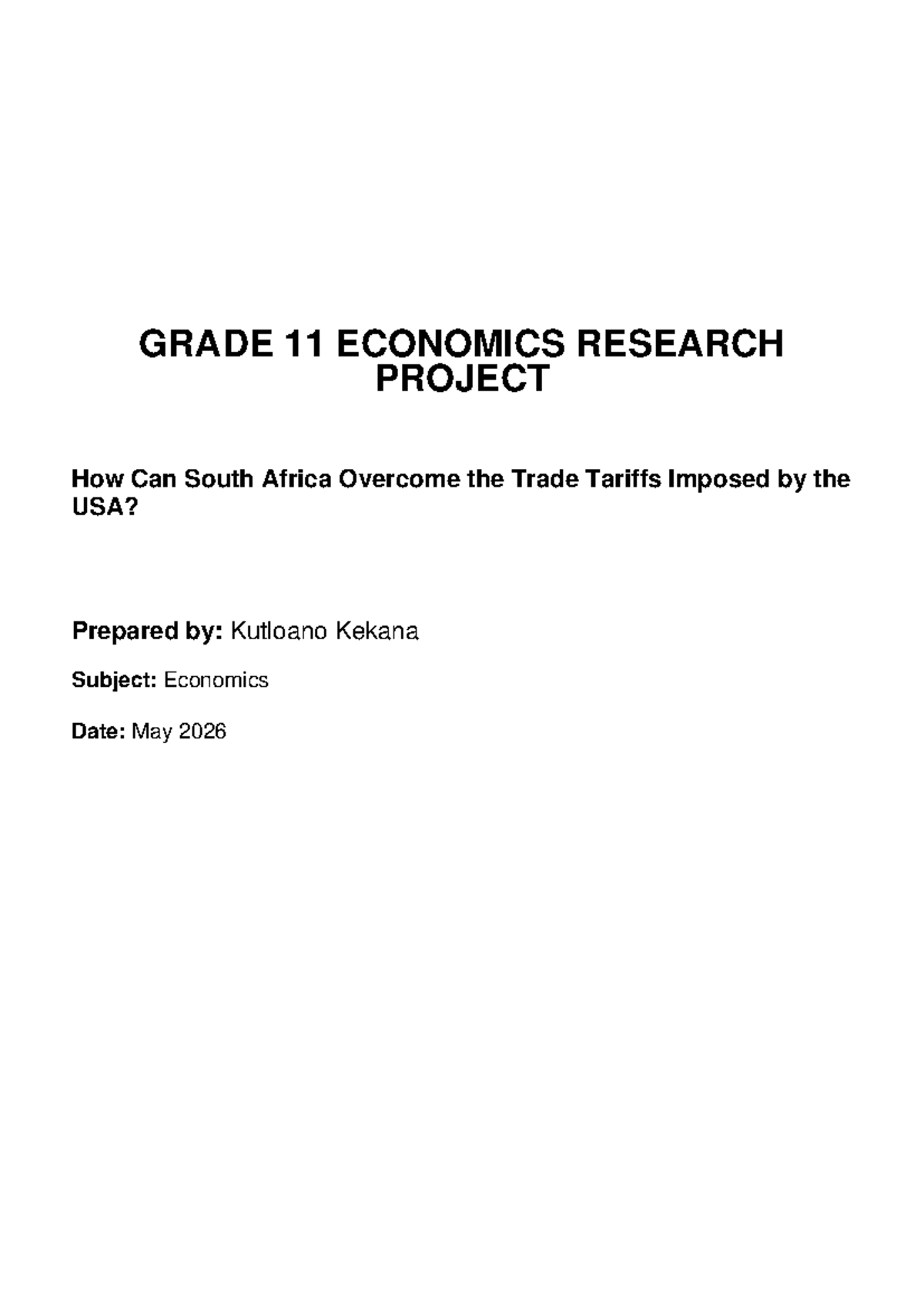 Grade 11 Economics Research Project: Overcoming US Trade Tariffs - Studocu