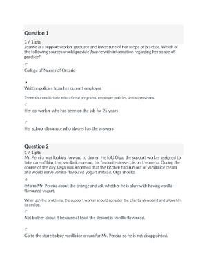 QUIZ - 1 -PSW - Chapter -1,2,3,8 - A support worker works in a live-in ...