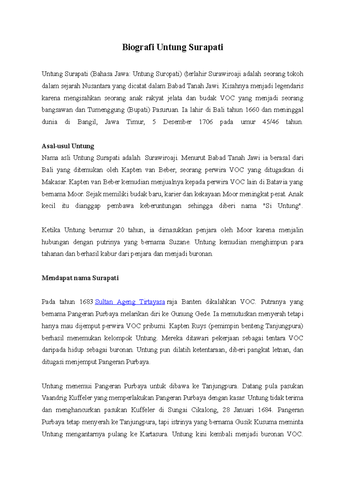 Biografi Untung Surapati - Biografi Untung Surapati Untung Surapati ...