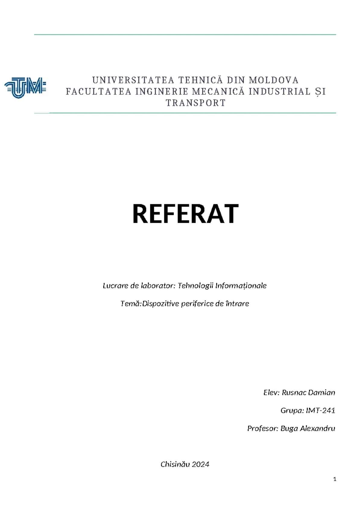 Dispozitive periferice de intrare - UNIVERSITATEA TEHNIC Ă DIN MOLDOVA ...