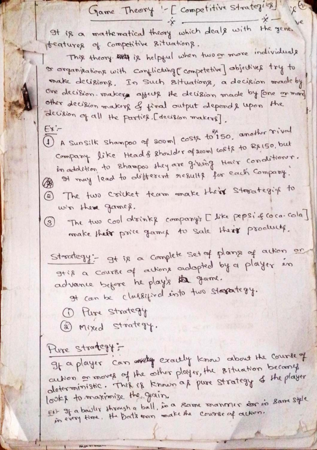 Game Theory: Competitive Strategies and Mixed Strategies Overview - Studocu