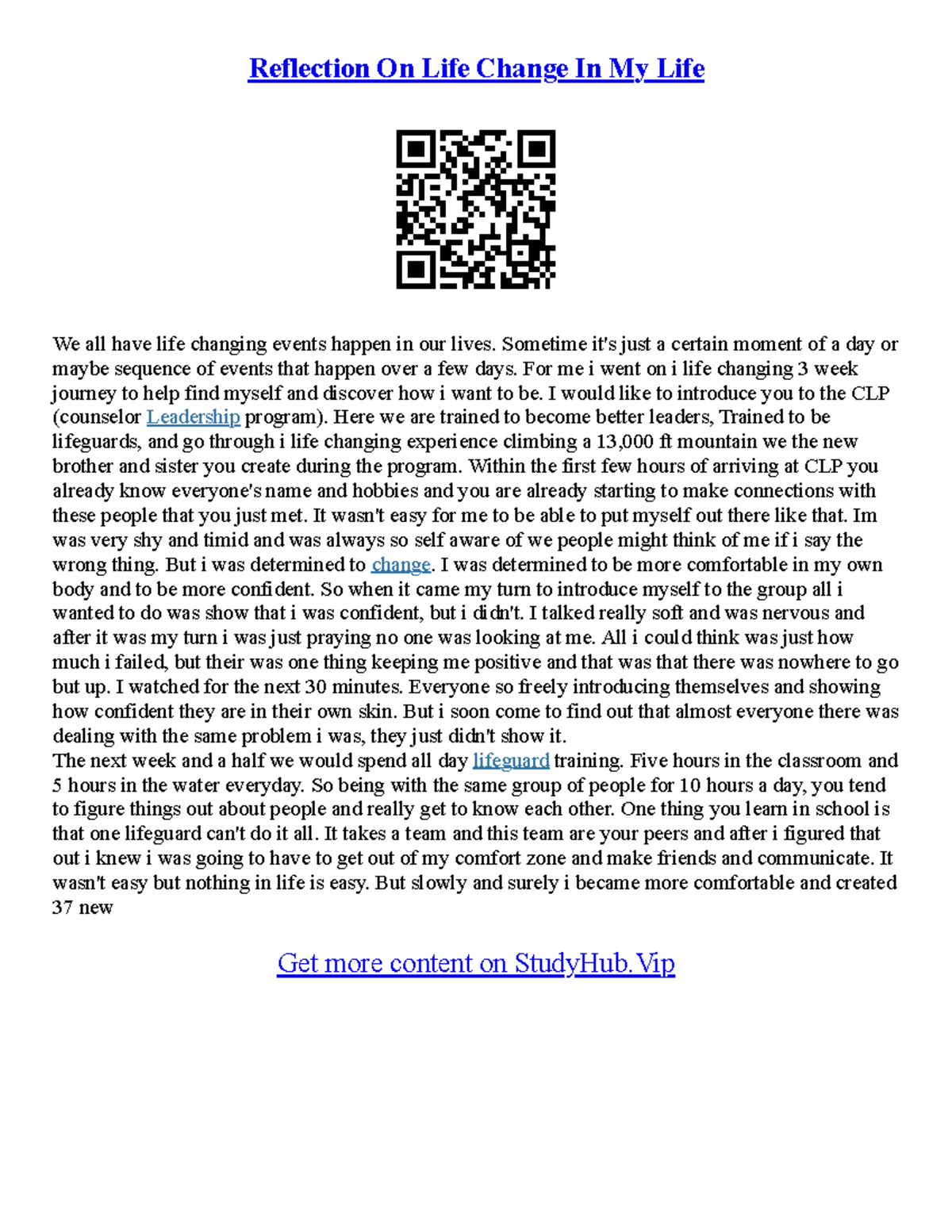 Life Changing Events Essay - Reflection On Life Change In My Life We ...