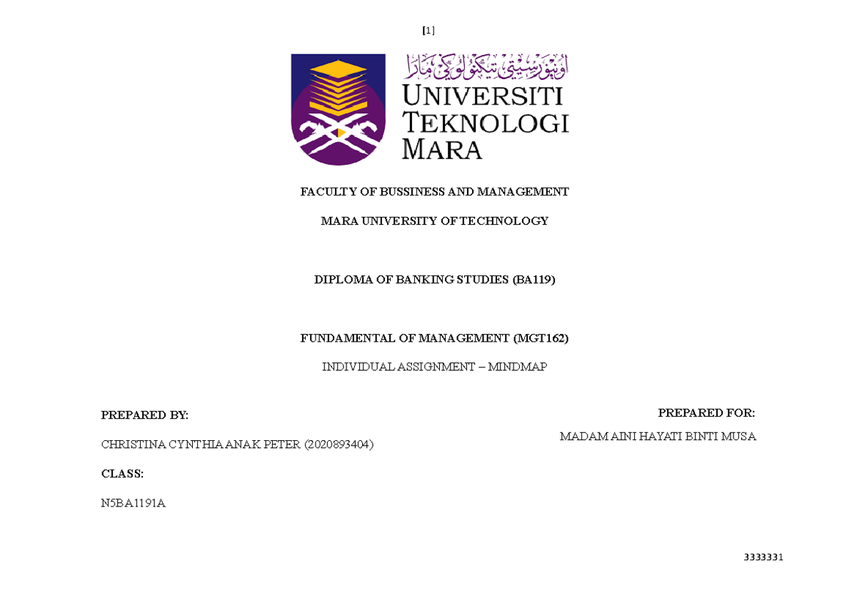 MGT162 Individual Assignment (Mindmap) Chapter 1 until Chapter 10 2021 ...