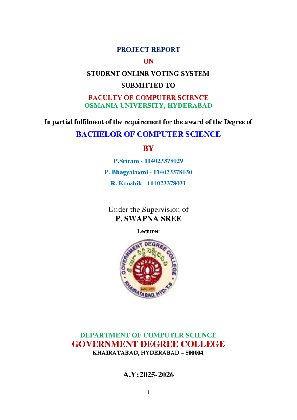 PROJECT REPORT: STUDENT ONLINE VOTING SYSTEM (BSc CS) - Studocu