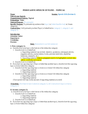 Problem-Solution Outline - CMST Persuasive Outline 1 PERSUASIVE SPEECH ...