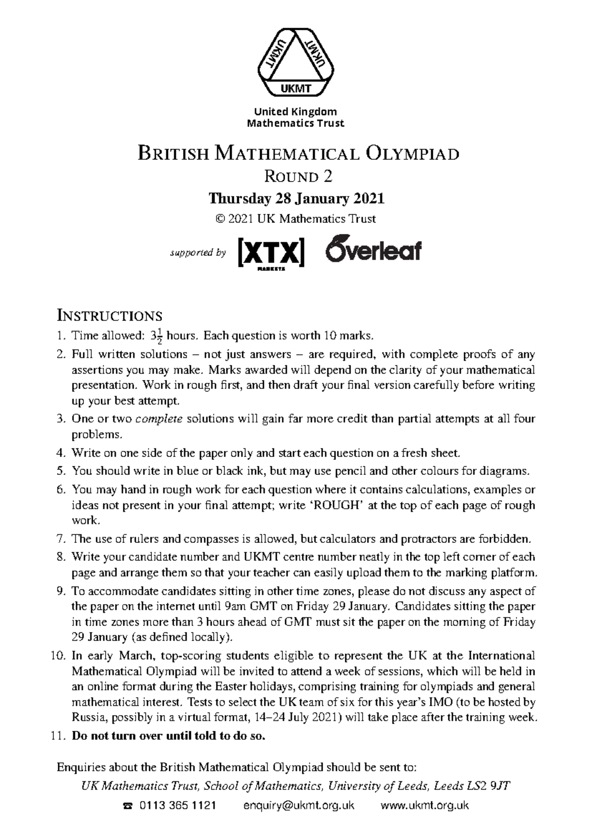 Bmo2-2021 - bmo2 2021 - UKMT UKMT UKMT United Kingdom Mathematics Trust British Mathematical ...