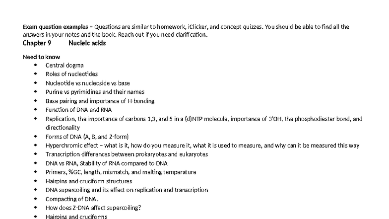 Nucleic Acids & DNA Structure: Exam Review for BIO 101 - Studocu