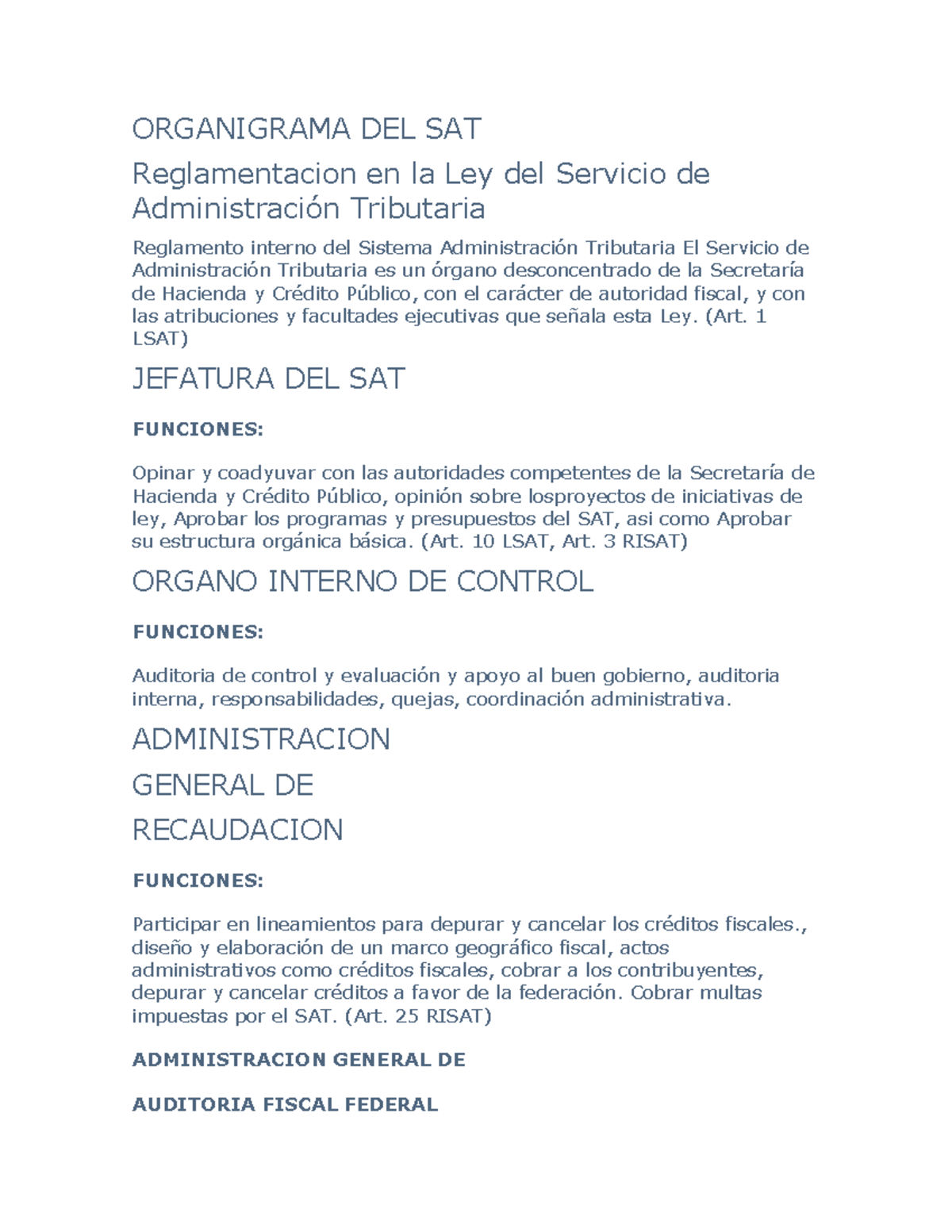 Organigrama del SAT: Estructura y Funciones del Servicio de ...