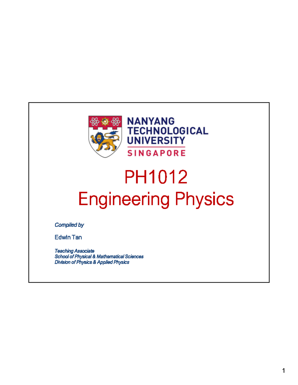 PH1012 Comprehensive Strategy Guide for Physics Full Attack - Studocu