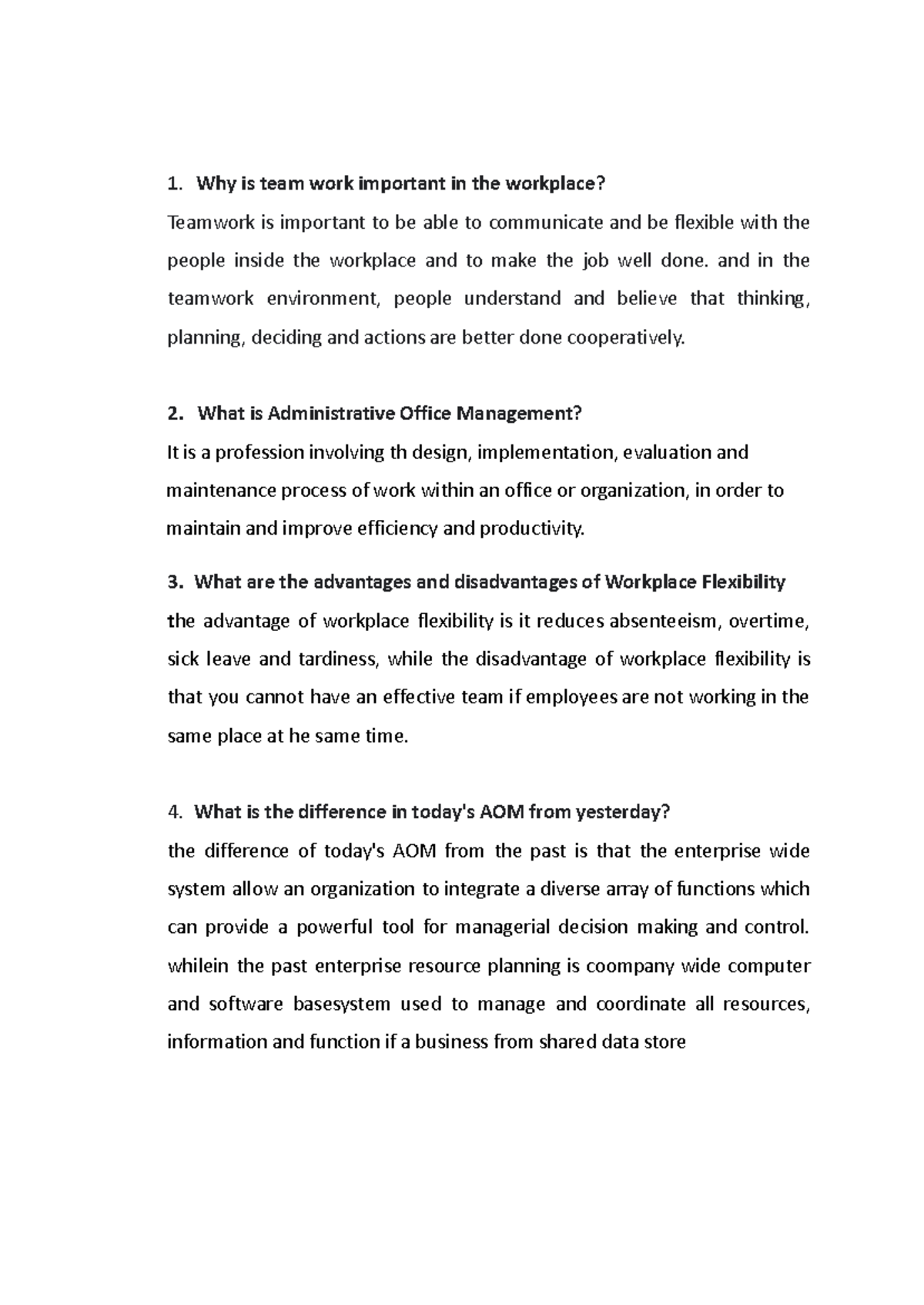 AOM Quizzes - Why is team work important in the workplace? Teamwork is ...
