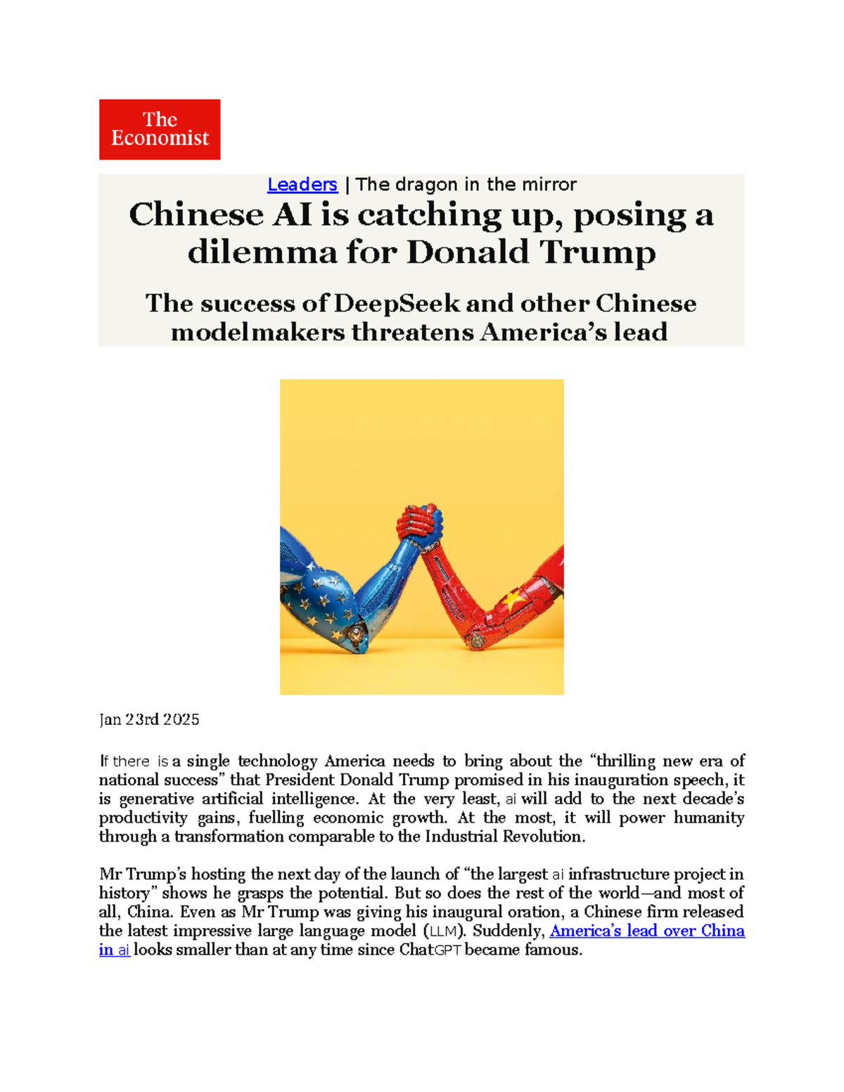 Chinese AI vs. US: A Dilemma for Trump in 2025 - Studocu