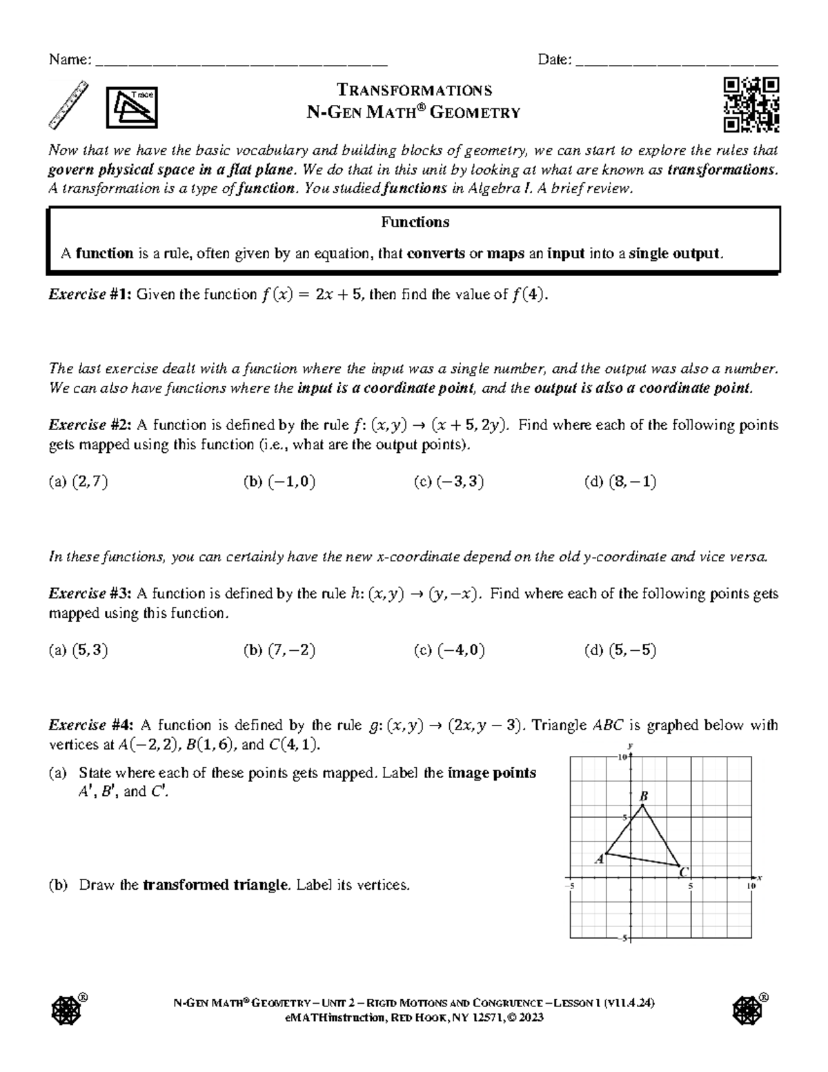 N Gen Math Geometry: Unit 2 Transformations & Rigid Motions - Studocu