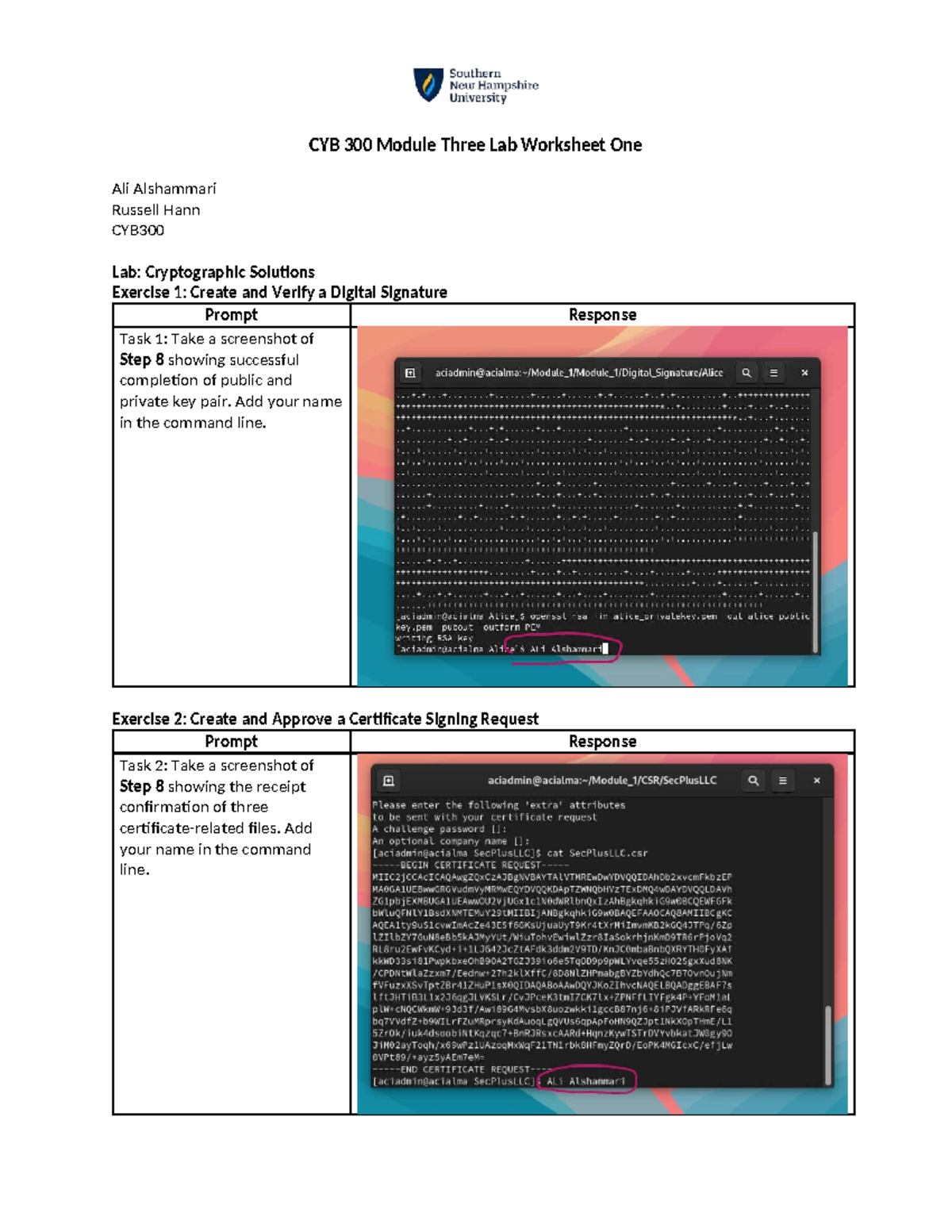 CYB 300 Module Three Lab Worksheet One - Add your name in the command ...