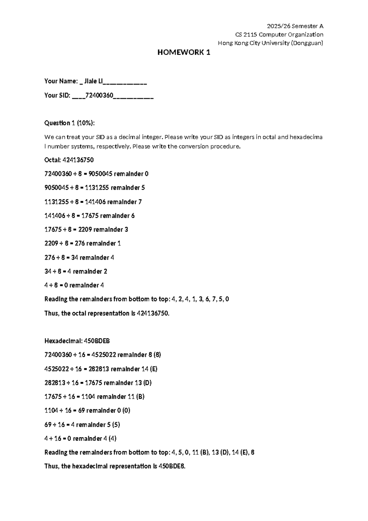 HW-1 Solutions for CS 2115 Computer Organization - Studocu