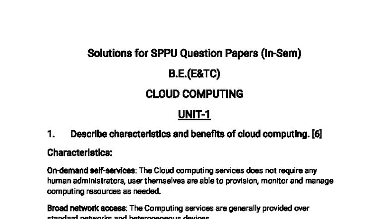 Cloud Computing Solutions for SPPU Question Papers: Key Concepts and Models - Studocu